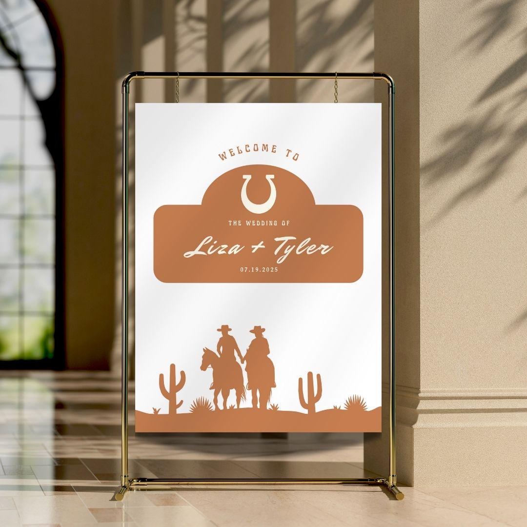 Editable Western Wedding Welcome Sign, Canva Template, Modern Western ...