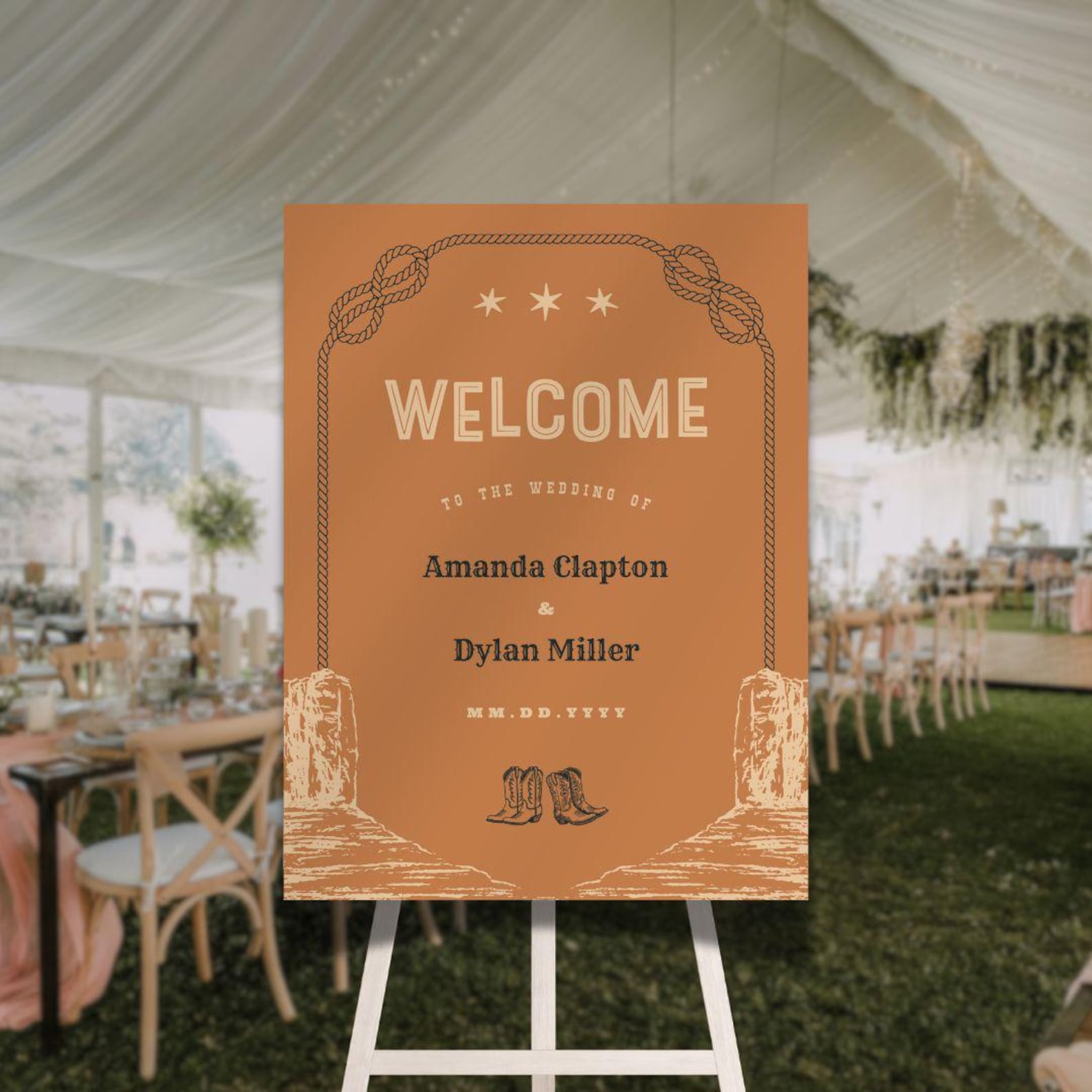 Modern Western Wedding Welcome Sign, Canva Template, Cowboy-themed ...