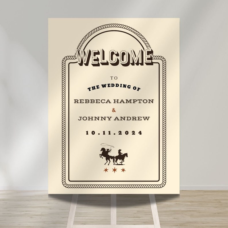 Editable Western Wedding Welcome Sign, Canva Template, Modern Western ...