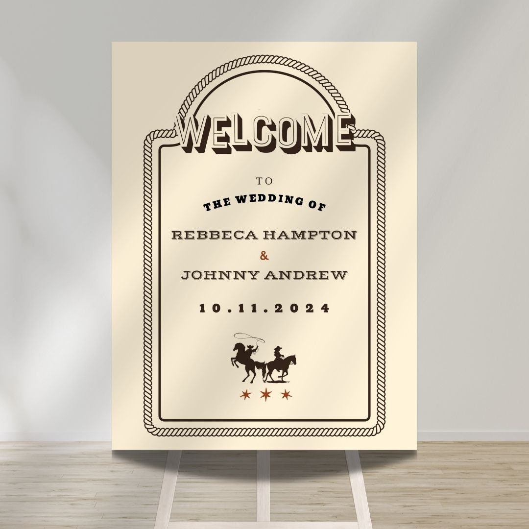 Editable Western Wedding Welcome Sign, Canva Template, Modern Western ...