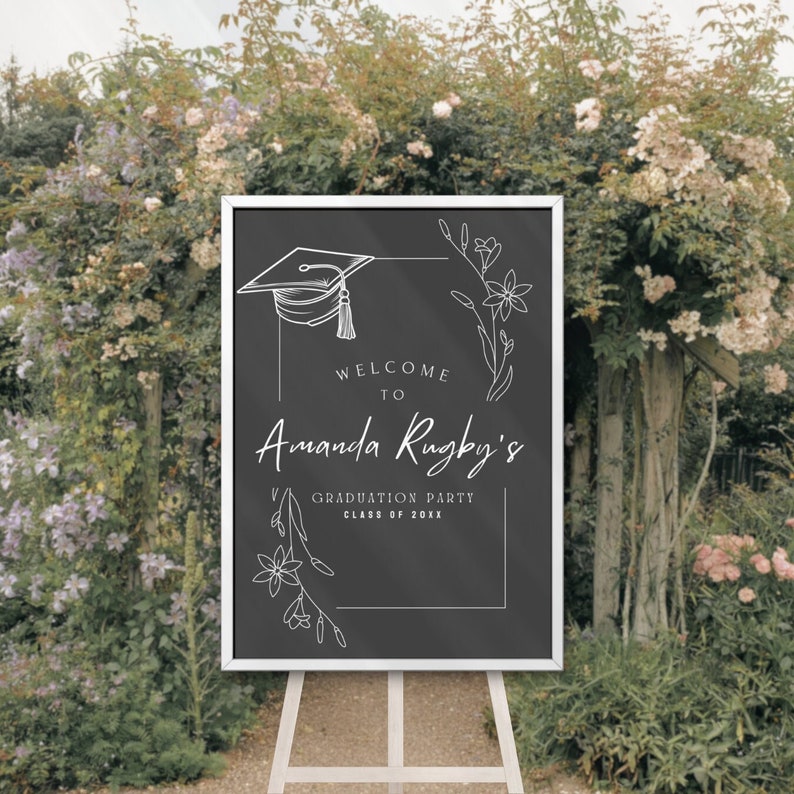 Editable Graduation Party Welcome Sign Canva Template, Black Dark ...