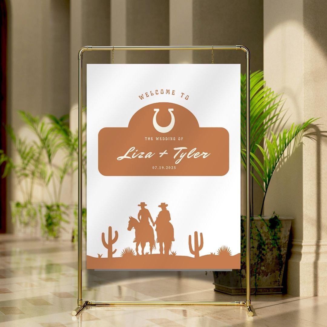 Editable Western Wedding Welcome Sign, Canva Template, Modern Western ...