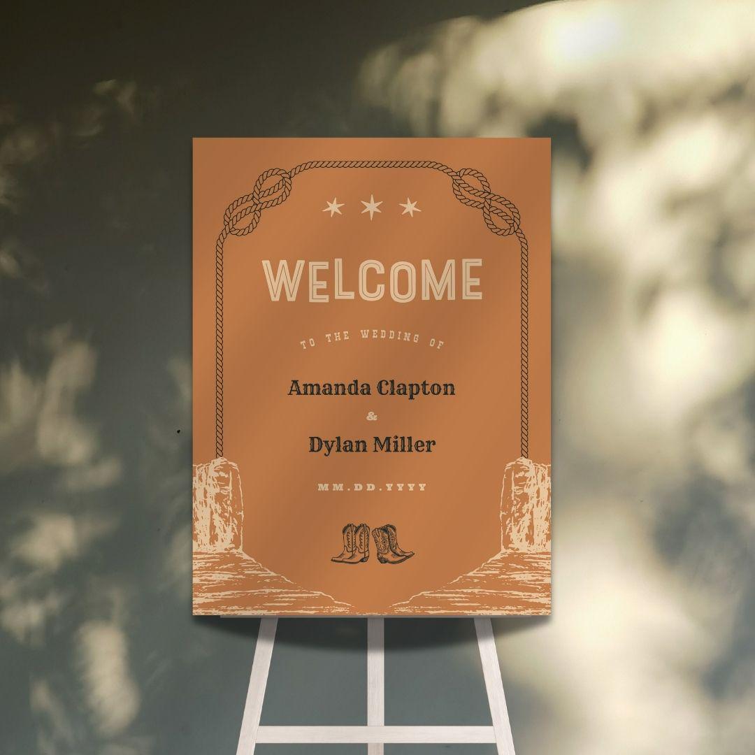 Modern Western Wedding Welcome Sign, Canva Template, Cowboy-themed ...
