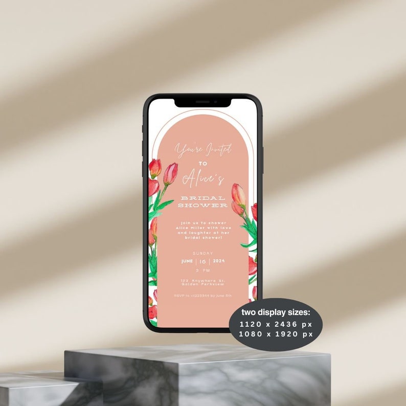 Floral Tulips Pink Bridal Shower Digital Invitation Template ...