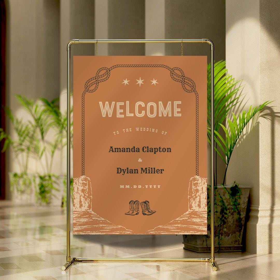 Modern Western Wedding Welcome Sign, Canva Template, Cowboy-themed ...