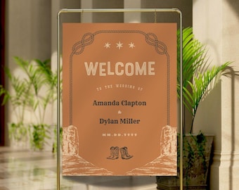 Editable Western Wedding Welcome Sign, Canva Template, Modern Western ...