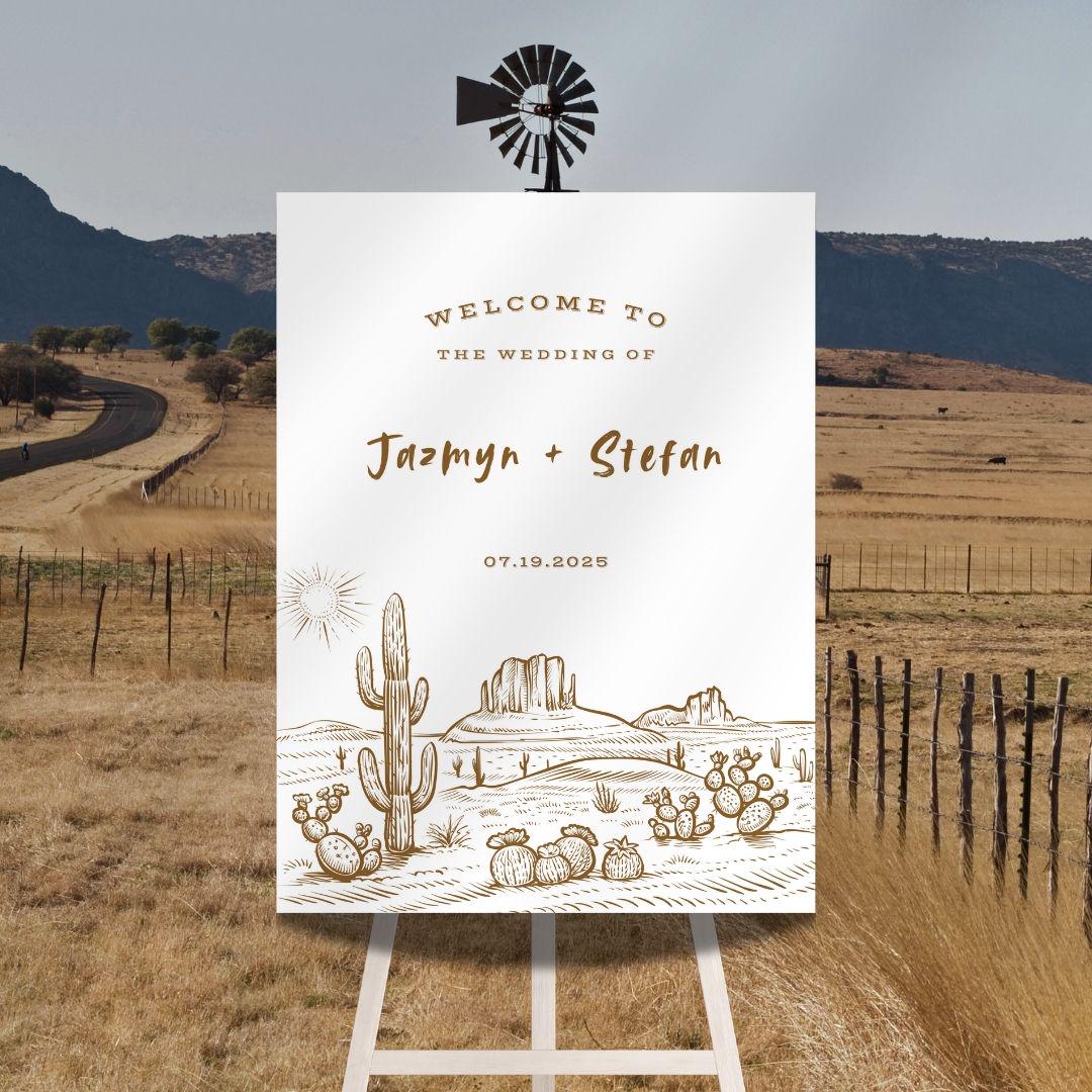 Editable Western Wedding Welcome Sign, Canva Template, Modern Western ...