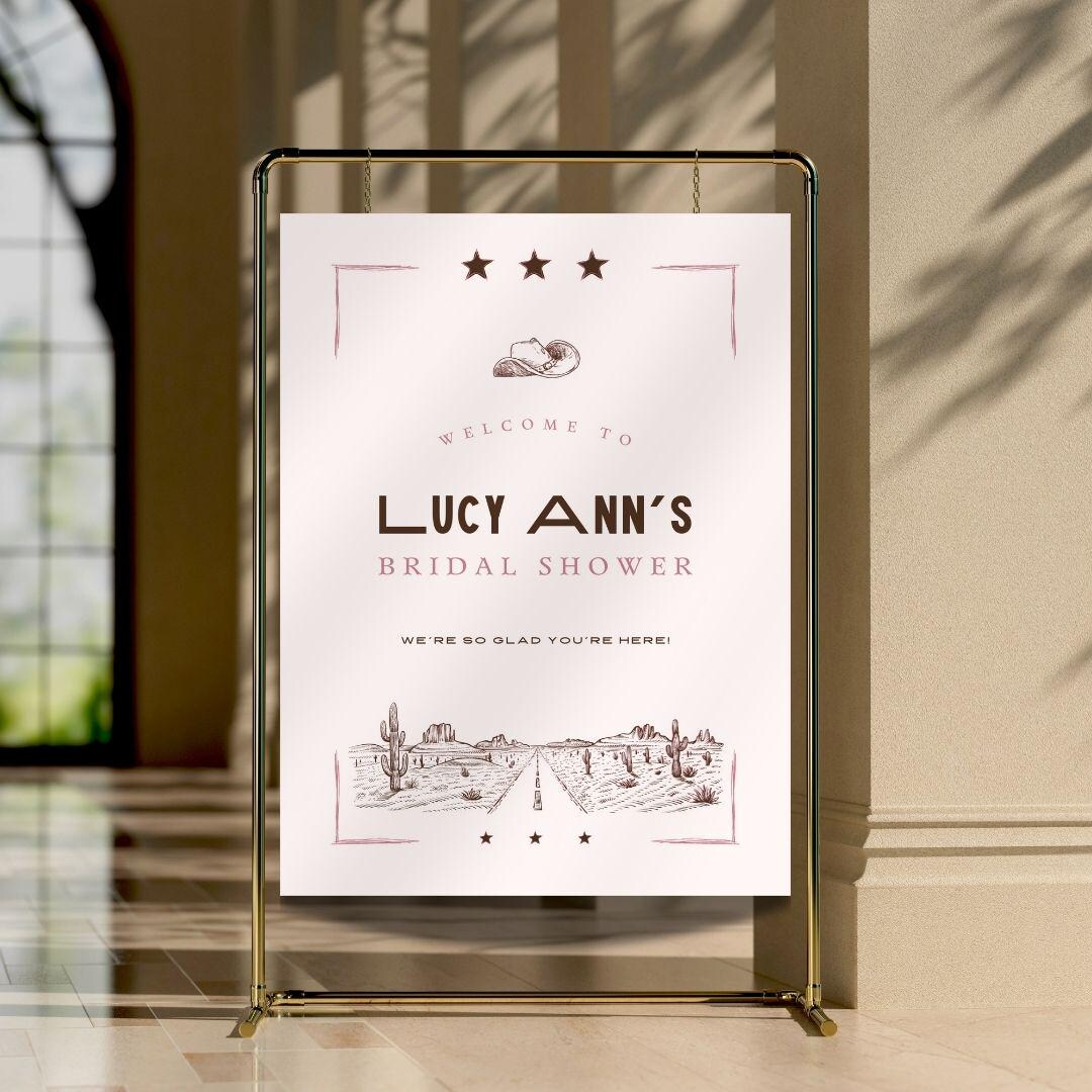 Editable Western Bridal Shower Welcome Sign, Canva Template, Pink ...