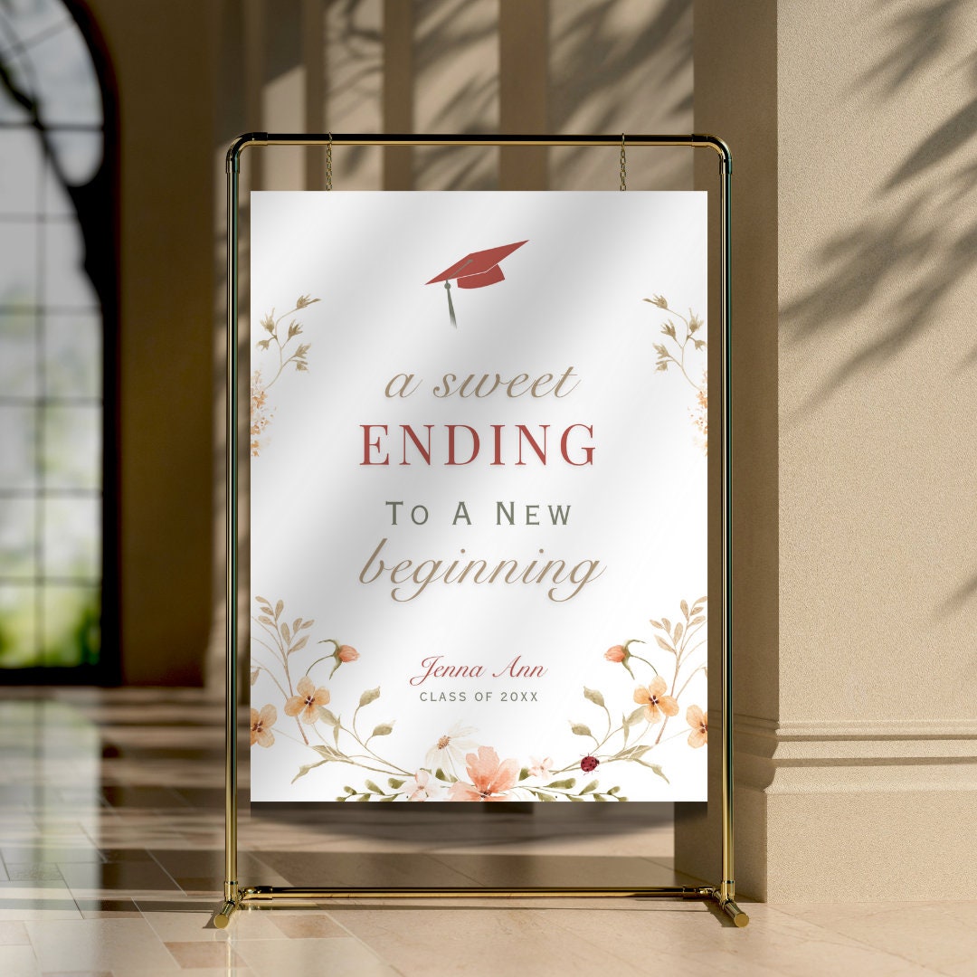 A Sweet Ending to A New Beginning Sign Canva Template, Floral ...