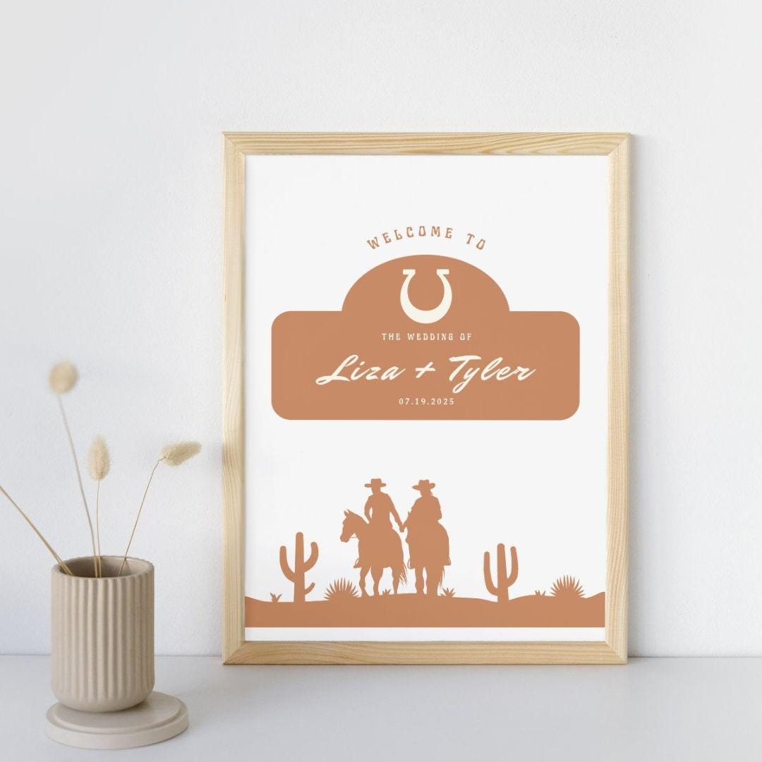 Editable Western Wedding Welcome Sign, Canva Template, Modern Western ...