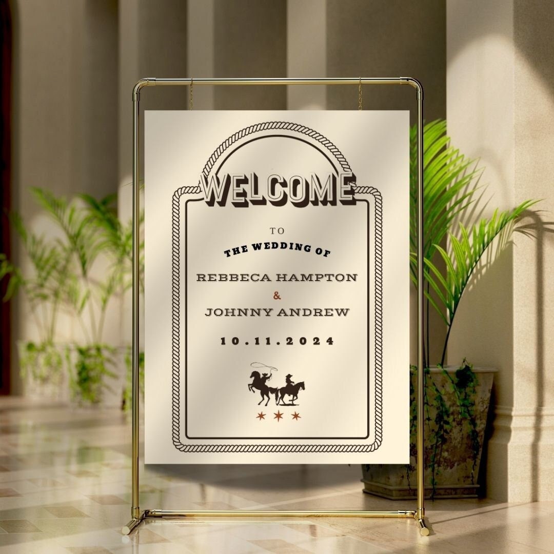 Editable Western Wedding Welcome Sign, Canva Template, Modern Western ...