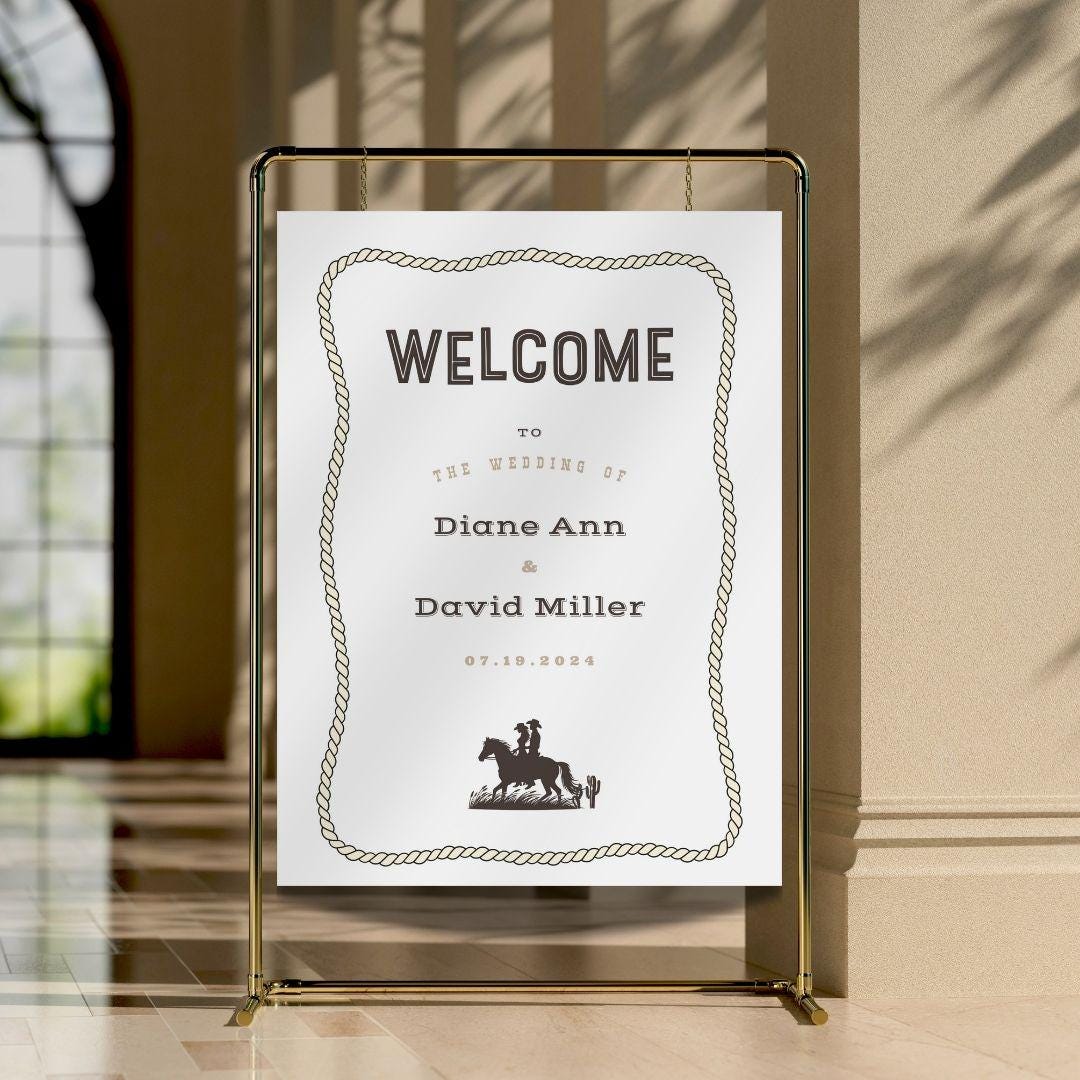 Editable Western Wedding Welcome Sign, Canva Template, Modern Western ...