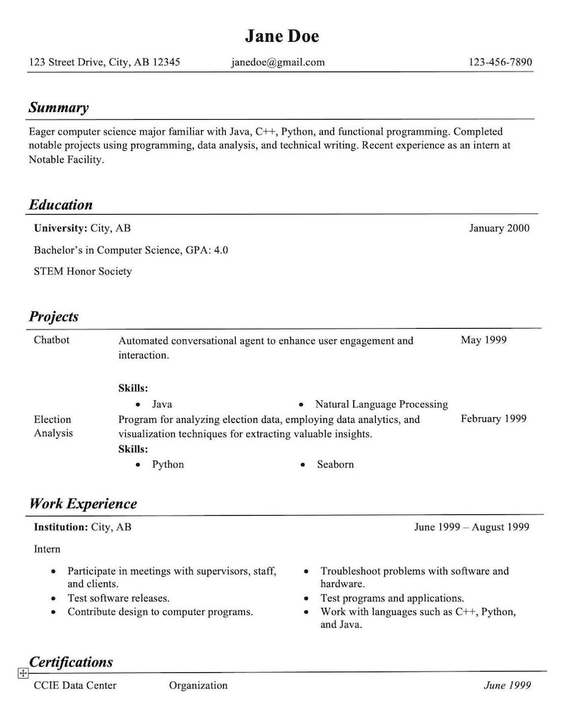 Professional Computer Science Student Resume Template - Etsy