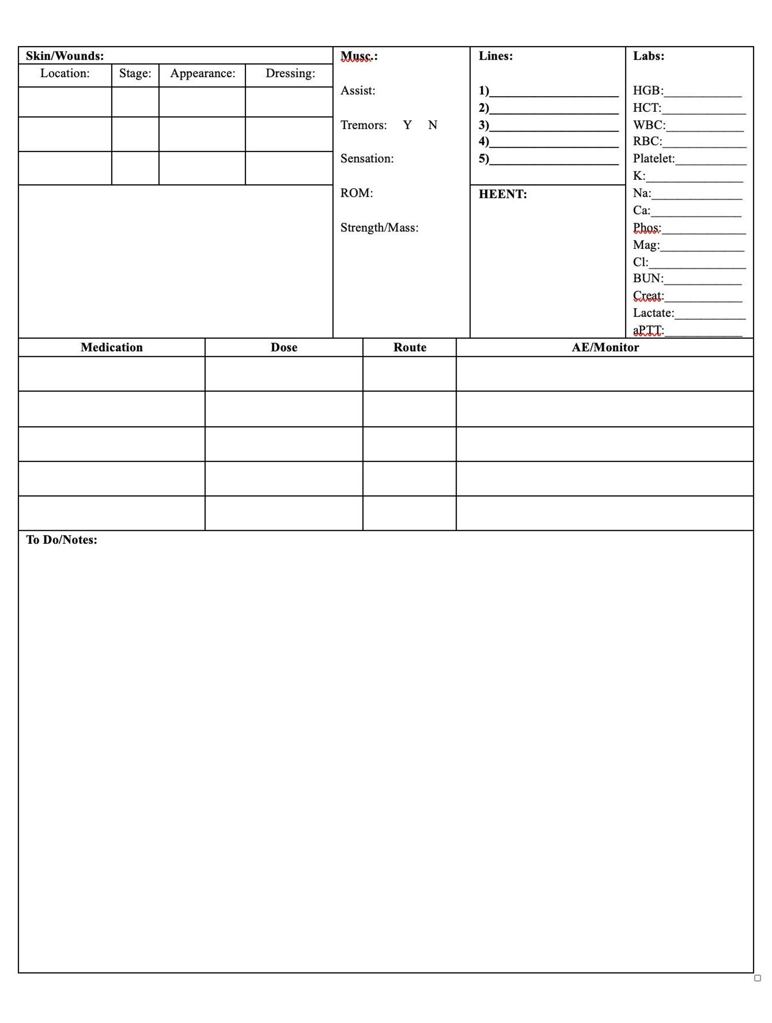 ICU Nurse Report Sheet Template - Etsy