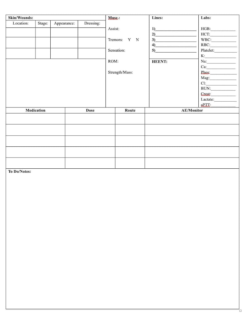 ICU Nurse Report Sheet Template - Etsy