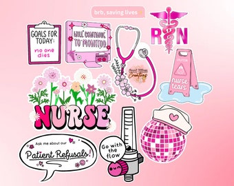 RN Sticker, Registered Nurse Sticker, Pink Nurse Sticker, Cute Nurse ...