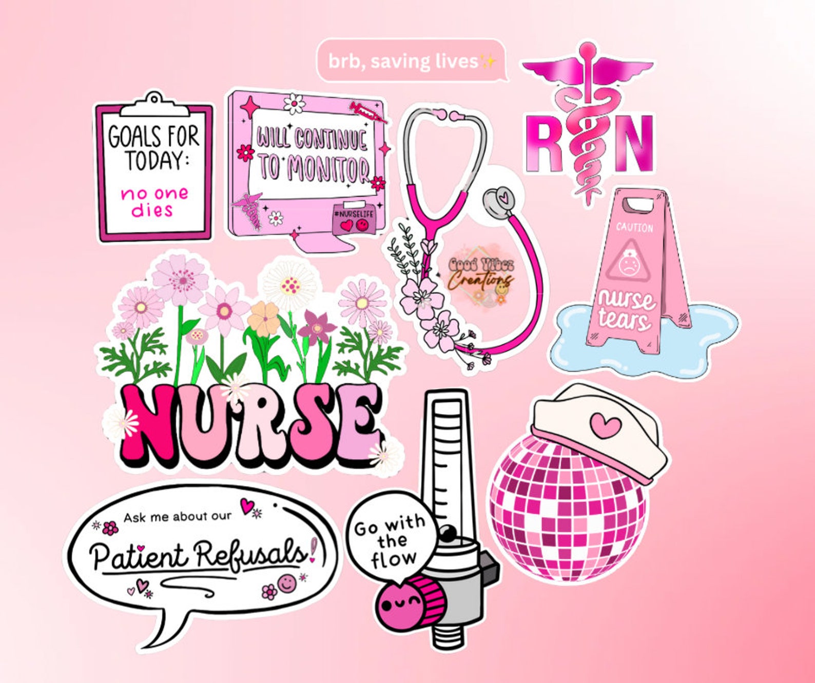 Nurse Sticker Set Pink - Etsy