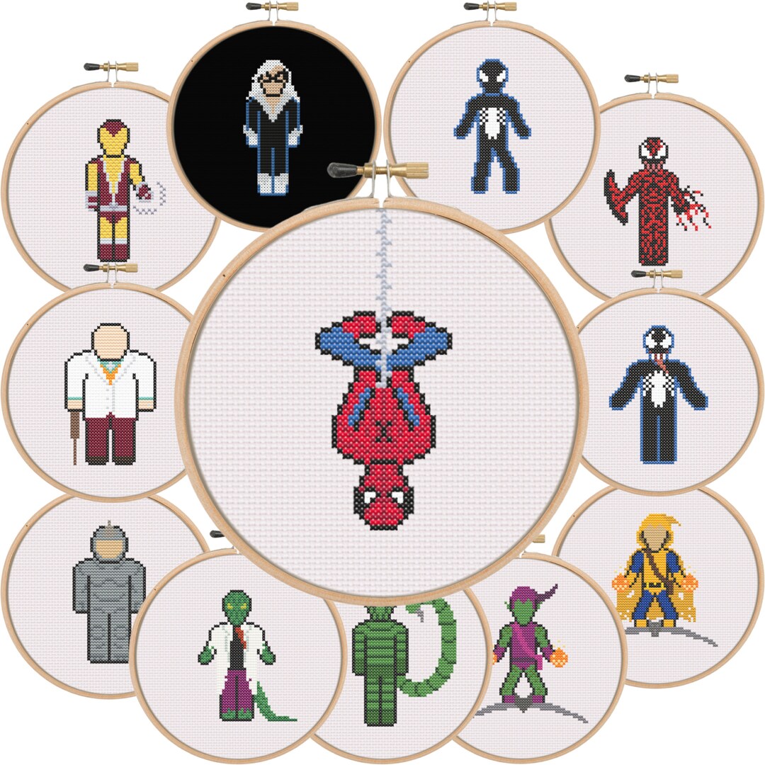 Spider-man Designs Set of 12 Counted Cross Stitch Pattern PDF ZIP ...