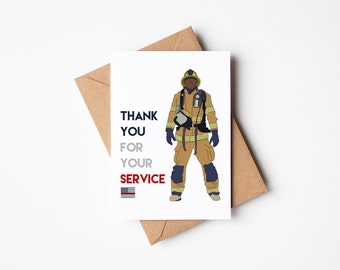 Thank You for Your Service Fire Fighter Greeting Card First Responder ...