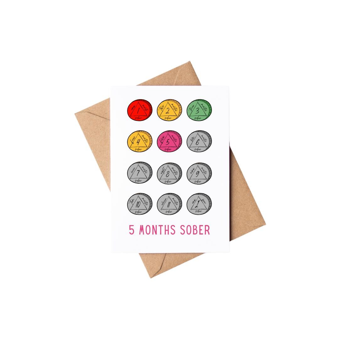 5 Months Sober – Sobriety Milestone Card for Recovery Encouragement ...