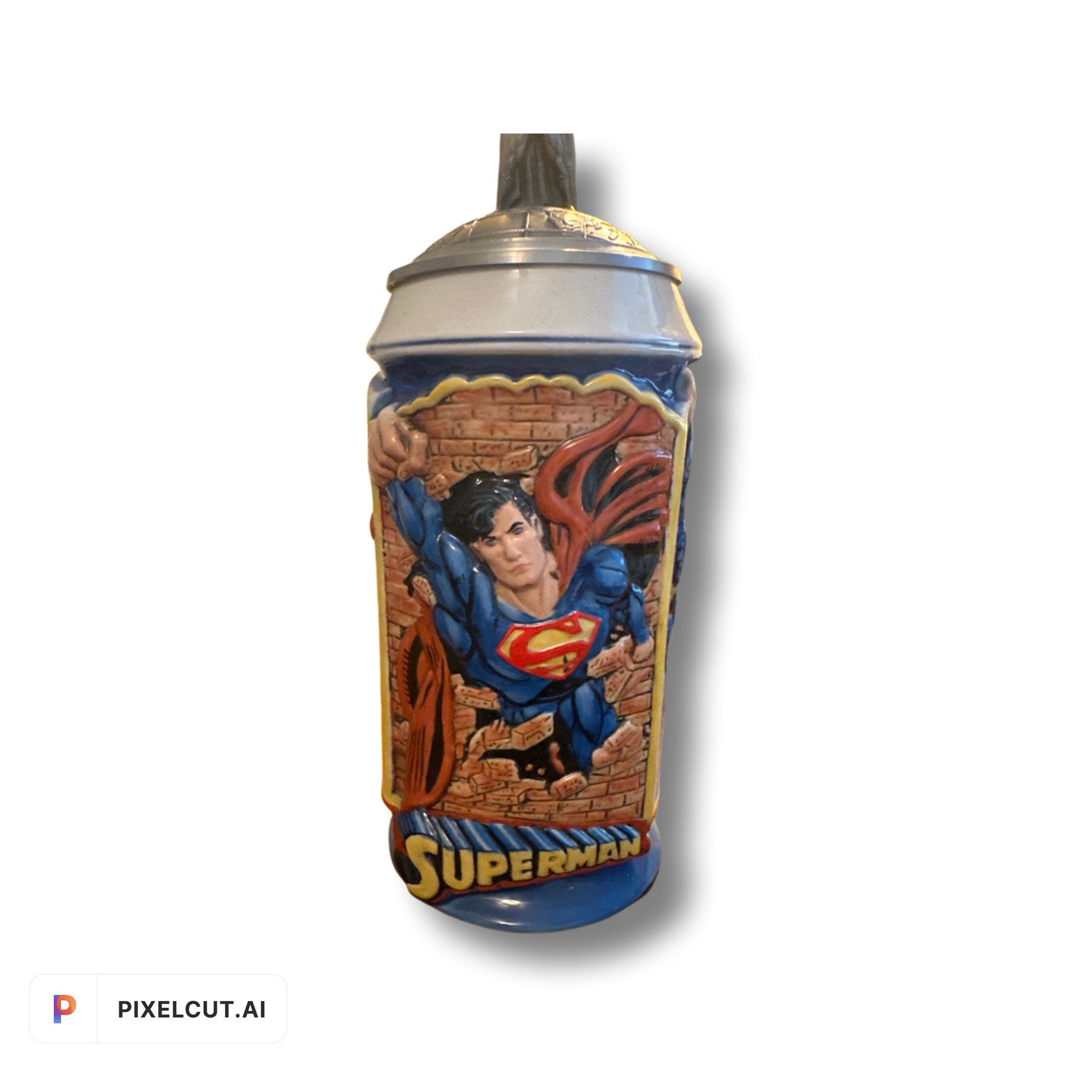 Stoneware Pewter Lidded Beer Stein Superman - Etsy