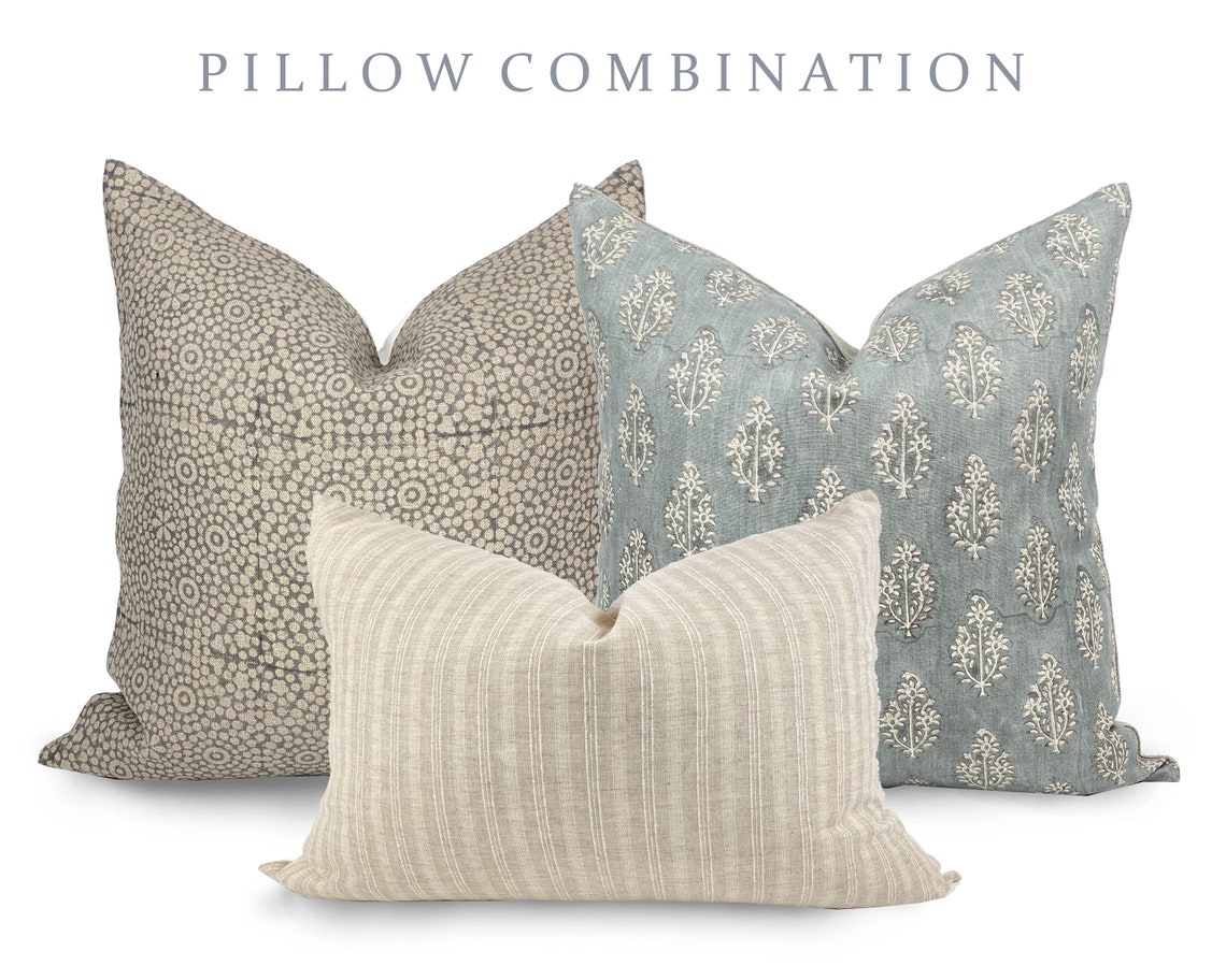 PILLOW COMBO Light Neutrals Grey Print Pillow Floral Blue - Etsy