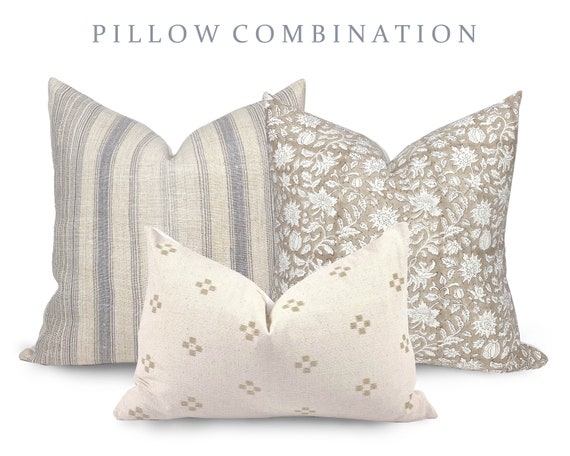 PILLOW COMBO Light Neutrals Grey Stripe Pillow Beige - Etsy