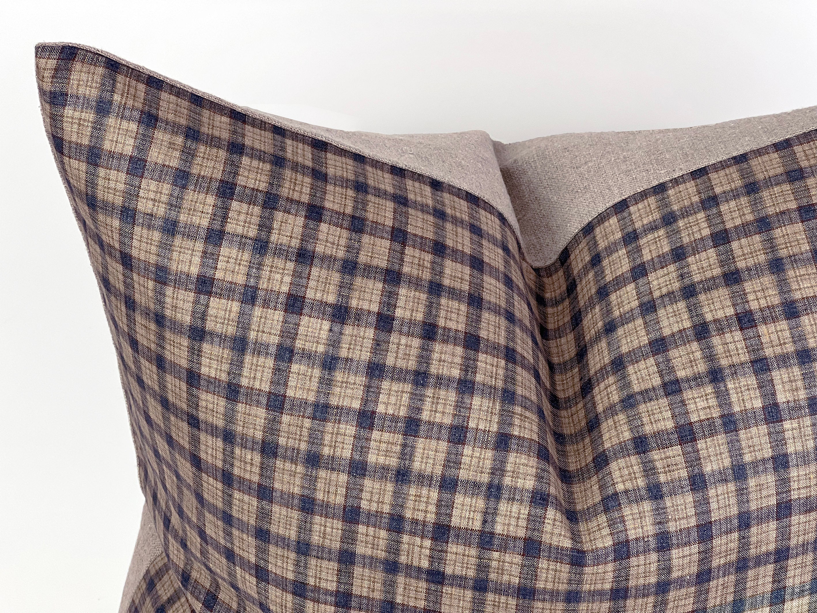 REED Navy and Tan Plaid Linen Pillow Cover Farmhouse - Etsy