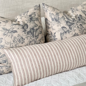 BRIER | Long Lumbar Beige and Brown Stripe Linen Pillow Cover ...