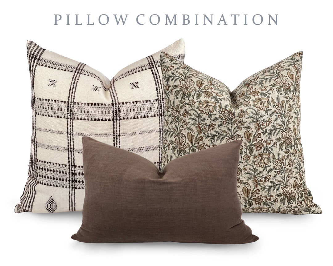 PILLOW COMBO Fall Pillow Combination, Cream Wool Pillow, Brown Floral ...