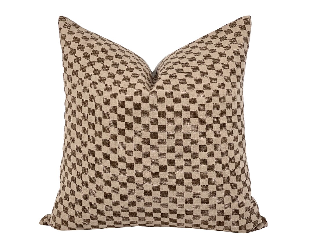 FABLE Brown Checkered Pillow Cover, Dark Brown Checkered Pillow, Screen ...