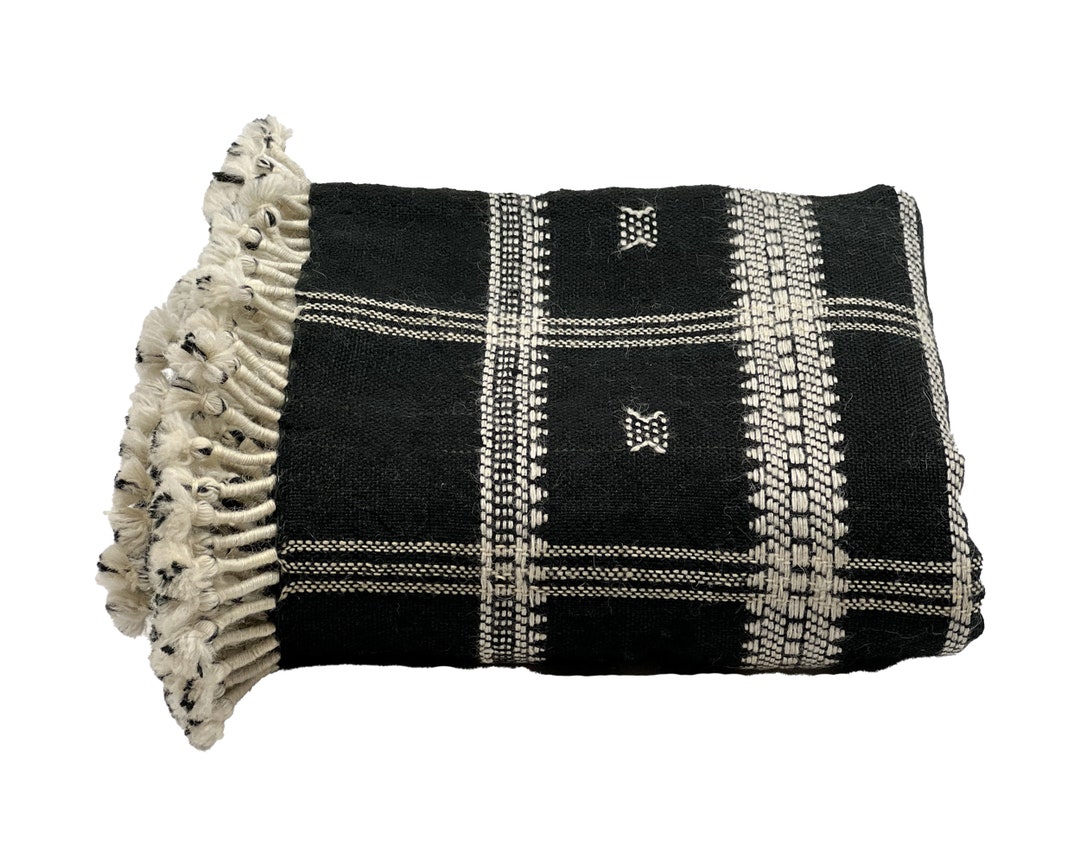 INA | Black Indian Wool Throw, Bhujodi Wool Throw, Indian Throw ...