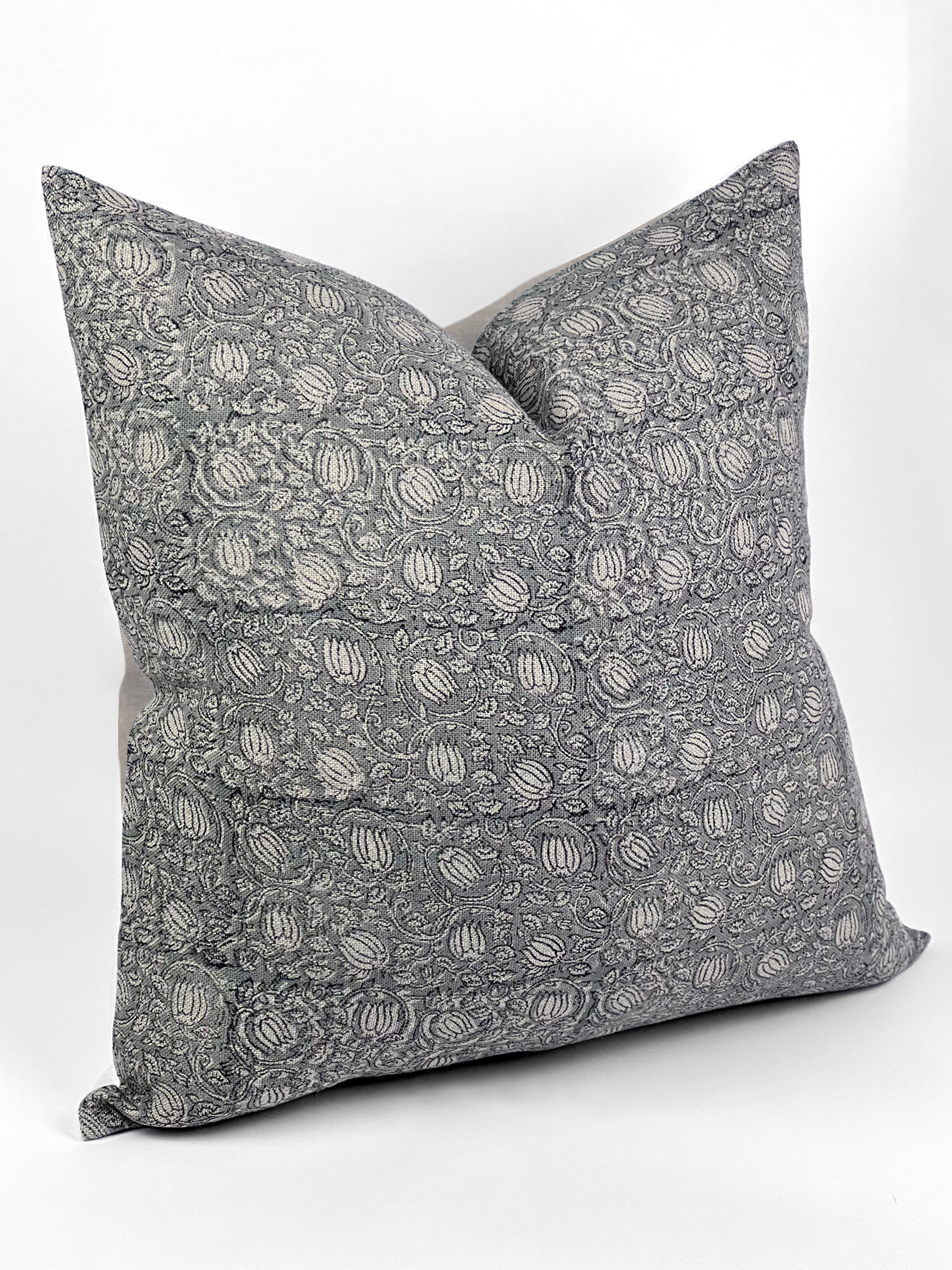 ROSELLE Designer Grey Blue Linen Pillow Cover Block Print - Etsy