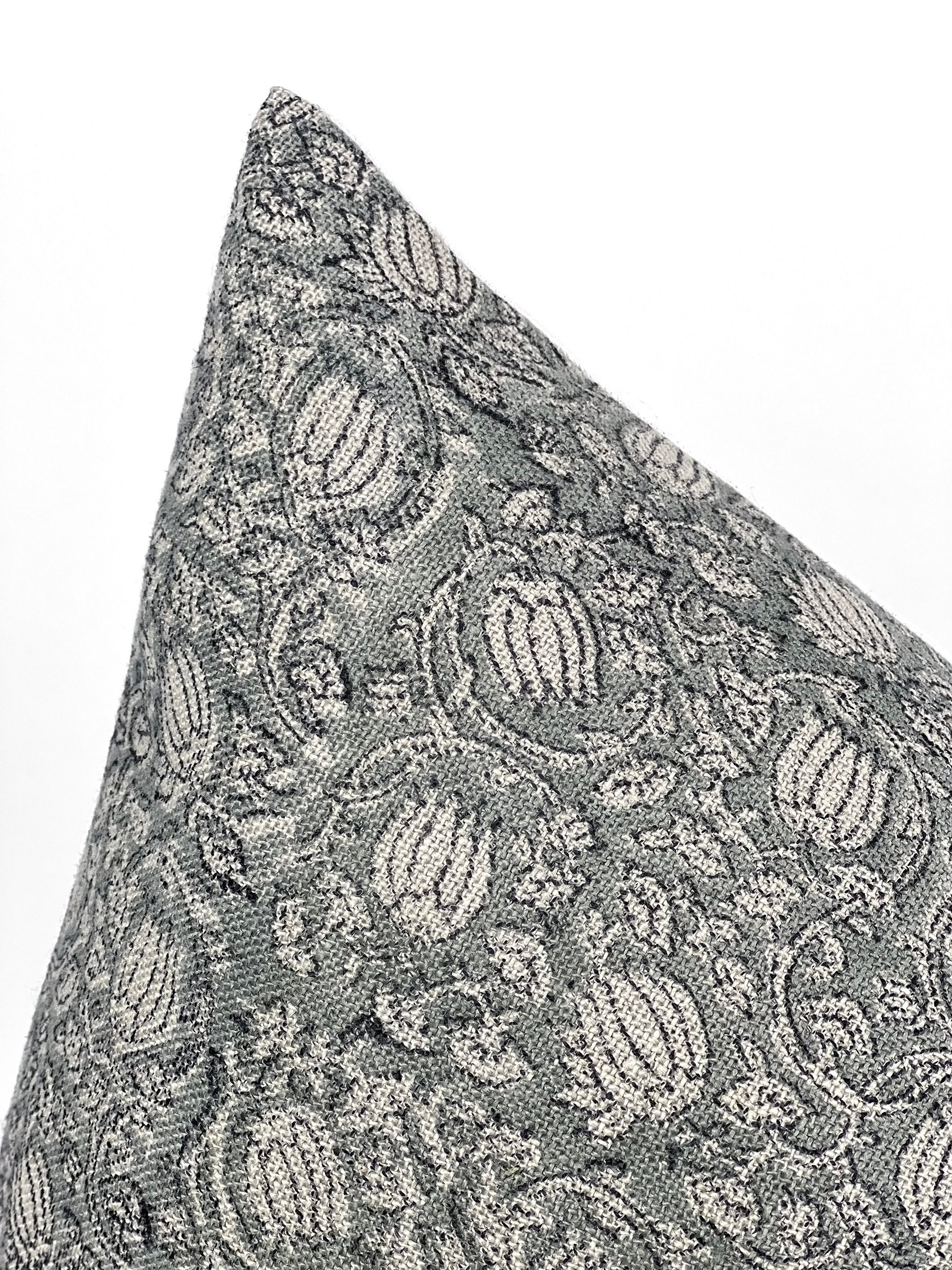 ROSELLE Designer Grey Blue Linen Pillow Cover Block Print - Etsy