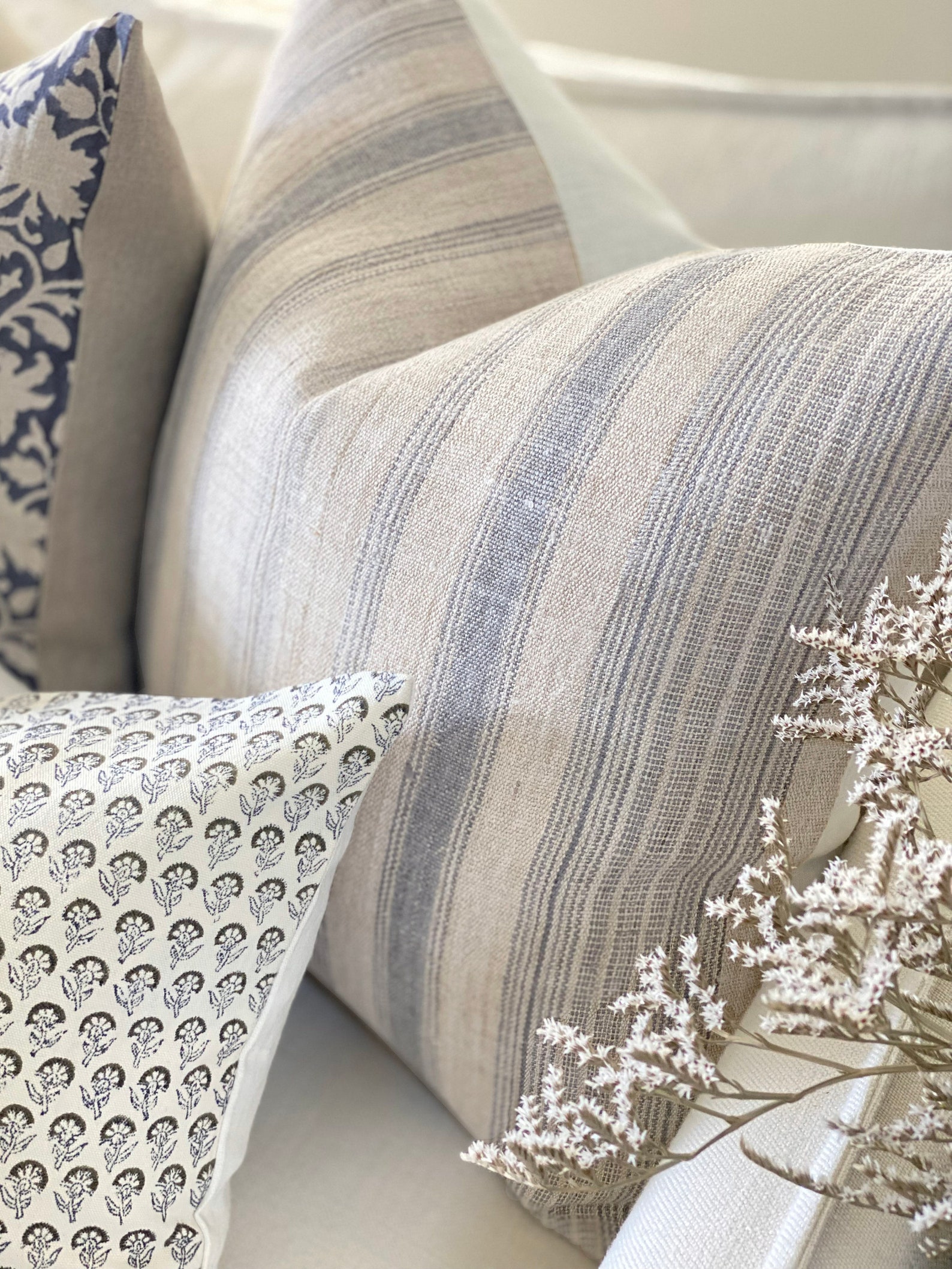 DOVE Vintage Soft Grey Stripe Hmong Pillow Cover Vintage | Etsy