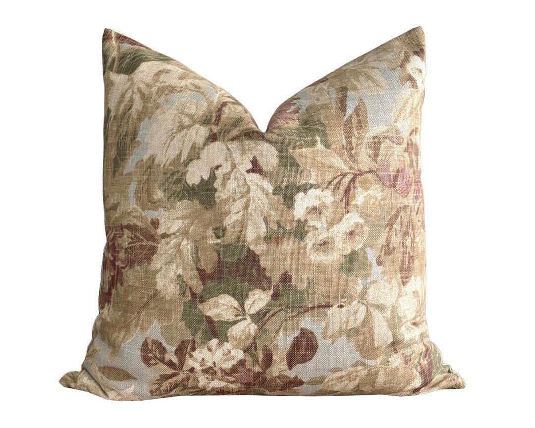 MAGNOLIA | Designer Floral Linen Pillow Cover, Classic Floral Print ...