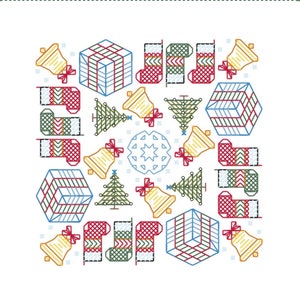 Christmas Blackwork Sampler Square - Digital Pattern - Cross Stitch ...