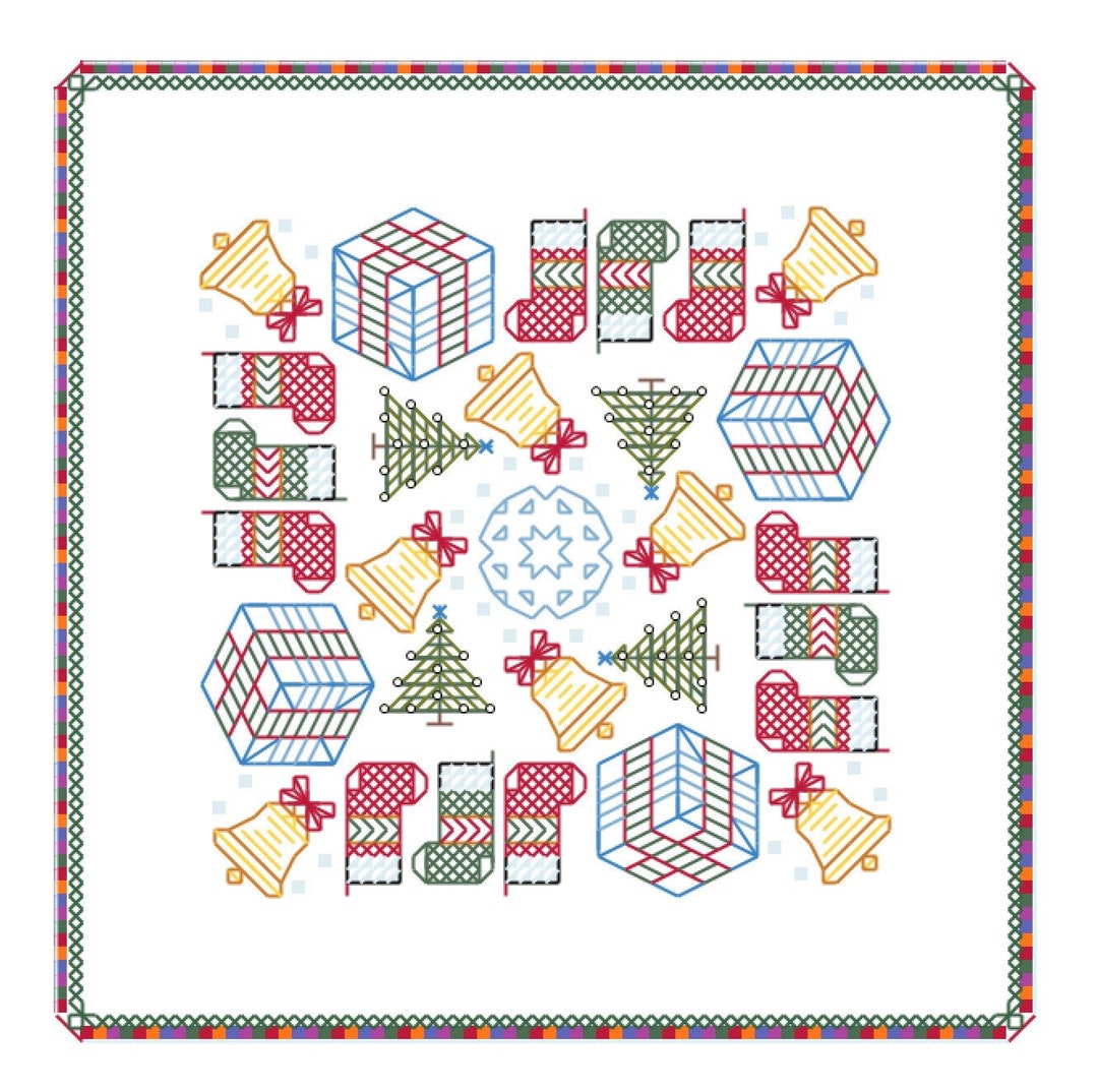 Christmas Blackwork Sampler Square - Digital Pattern - Cross Stitch ...