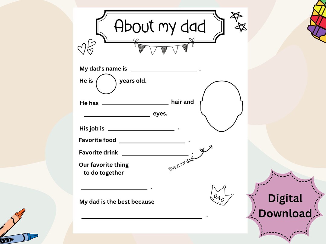 Father's Day Fill-in-the-blanks Gift for Dad From Kids Printable ...