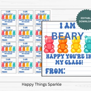 I Am Beary Happy You're in My Class, | Gummy Bear Gift Tag | Back to ...