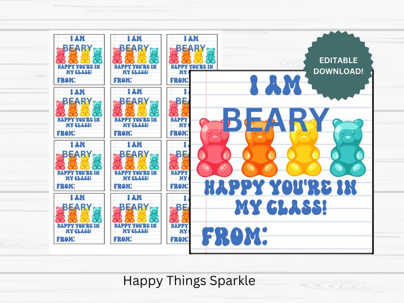 I Am Beary Happy You're in My Class, | Gummy Bear Gift Tag | Back to ...