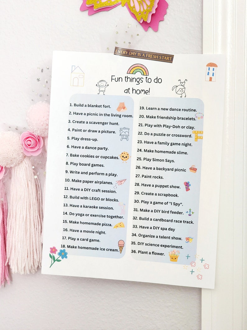 Kids Activities List: Fun Things to Do at Home (PDF) - Etsy