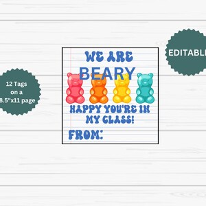 I Am Beary Happy You're in My Class, | Gummy Bear Gift Tag | Back to ...