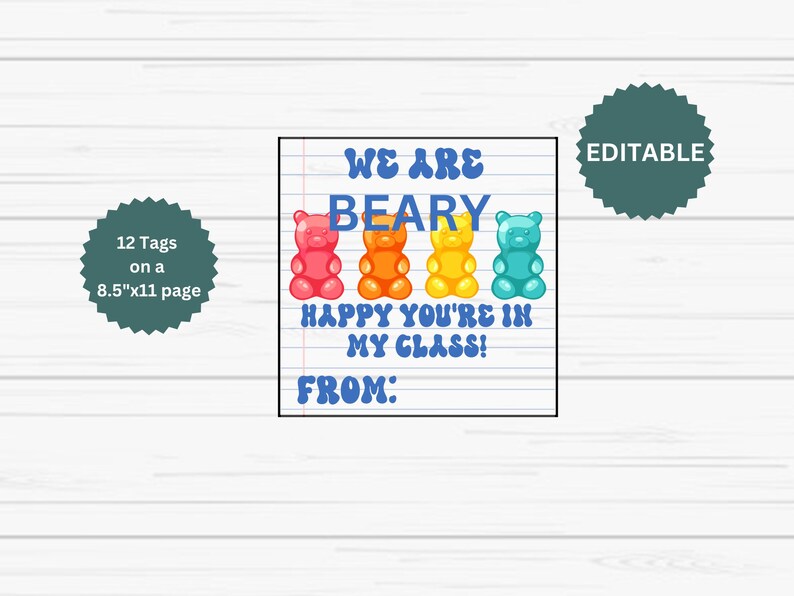 I Am Beary Happy You're in My Class, | Gummy Bear Gift Tag | Back to ...