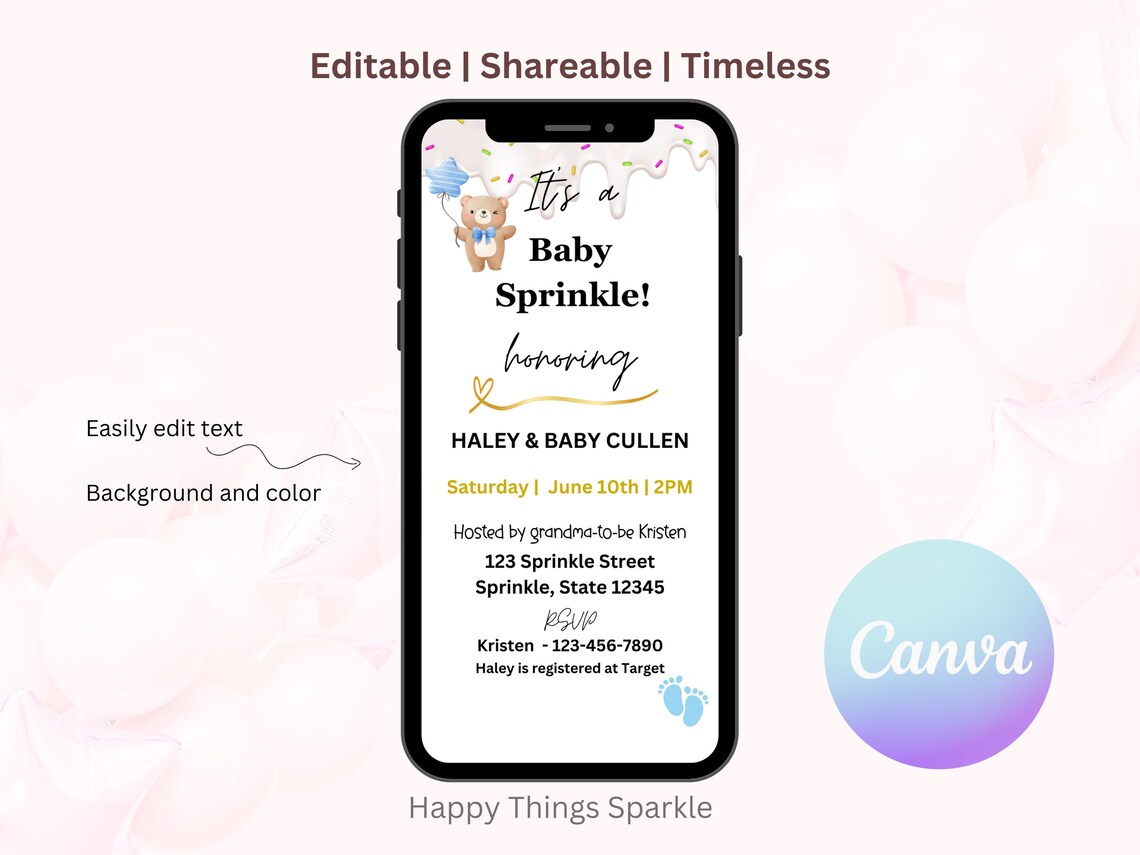 Baby Sprinkle Electronic Invitation Evite Bear Theme Sprinkle Text ...
