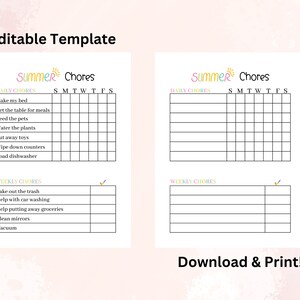Editable Summer Chore Chart for Kids, to Do List for Children, Daily ...