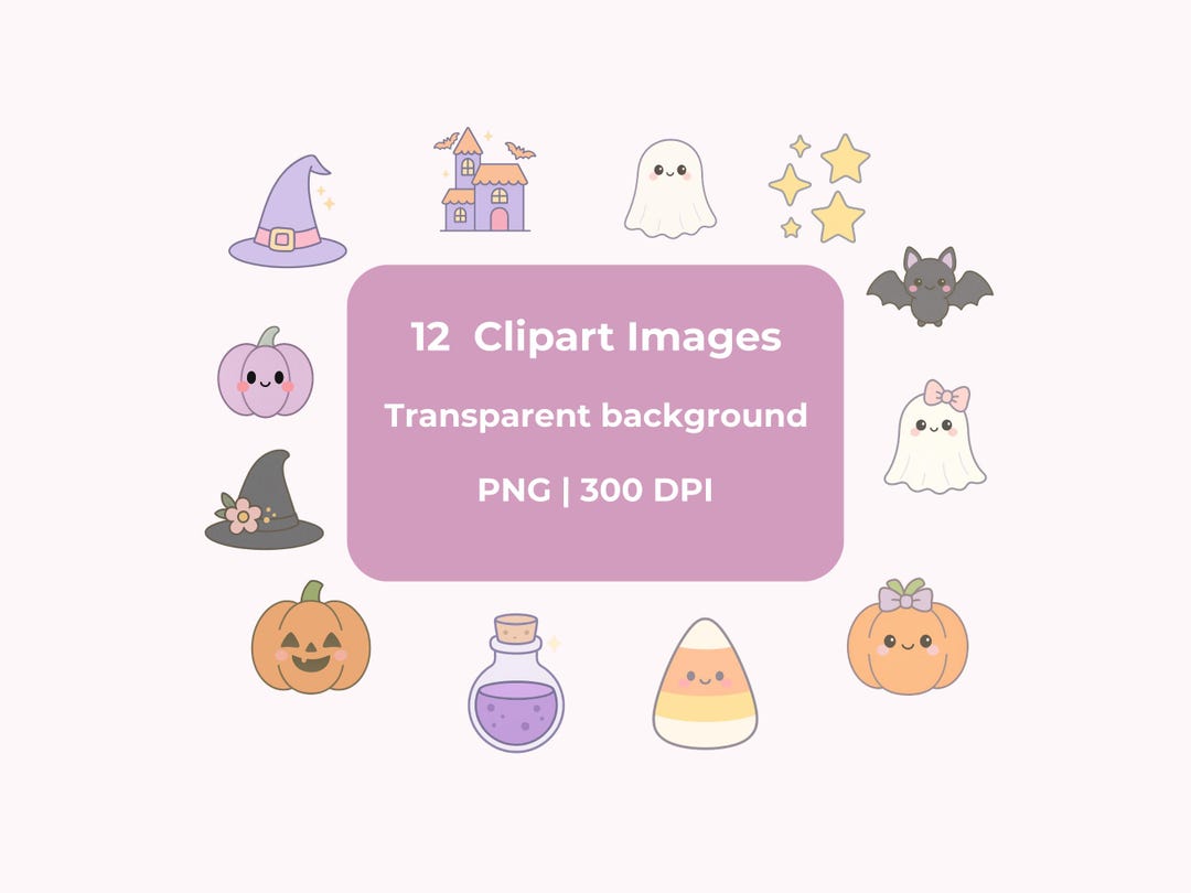 Cute Pastel Halloween Clipart Bundle | Kawaii Ghosts, Pumpkins, Witch ...