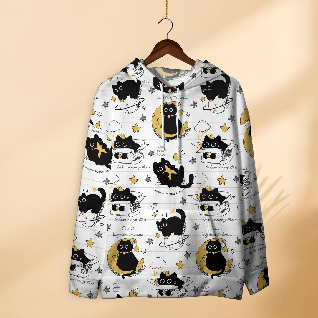 Lovely Black Cat Hoodie Black Cat Hoodie for Men Women Cute Cat Hoodie ...