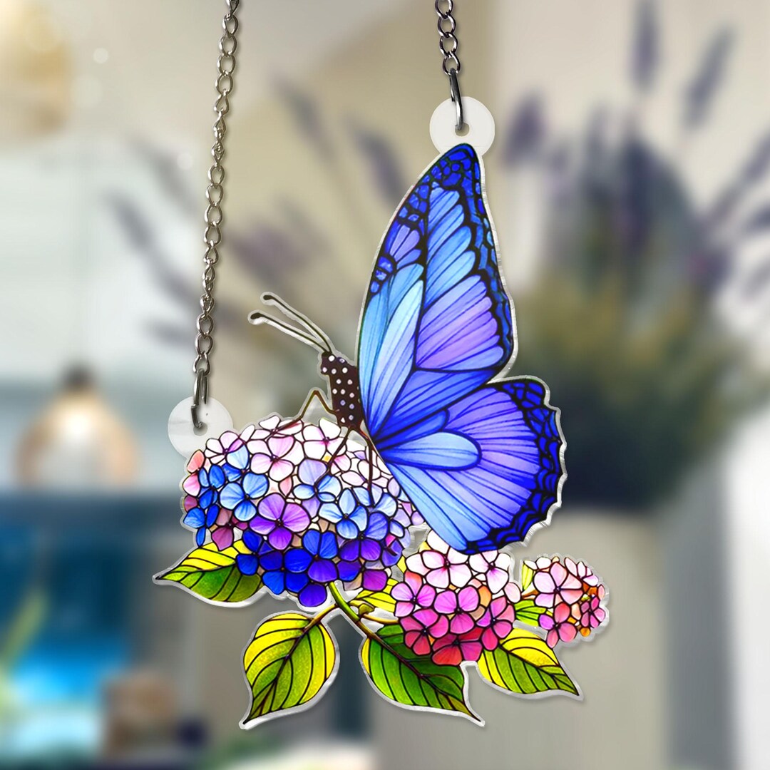 Monarch Butterfly Window Hanging Hydrangea Flowers Acrylic Window ...