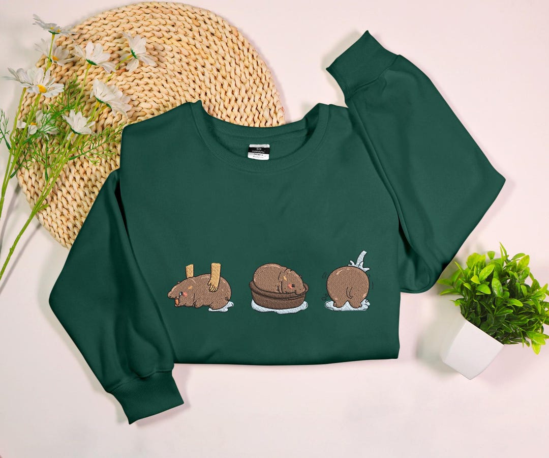 Moo Deng Gang Embroidered Sweatshirt Cute Baby Hippo Crewneck Hoodie ...